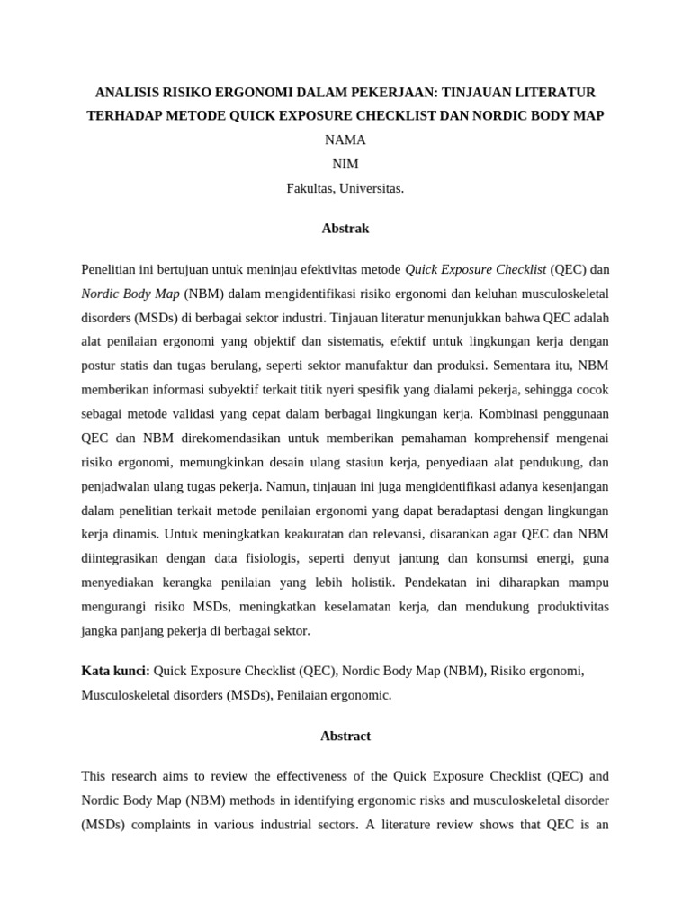 Analisis Risiko Ergonomi Dalam Pekerjaan | PDF
