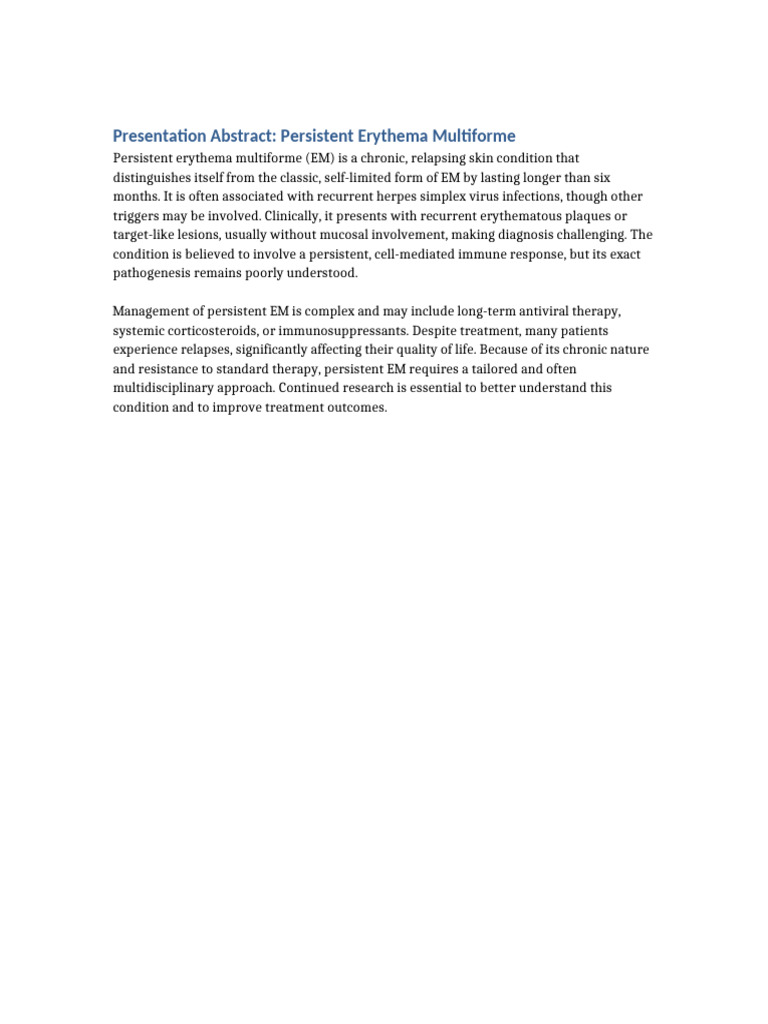 Persistent Erythema Multiforme Abstract | PDF