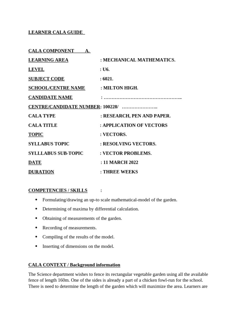 U6 Mechanical Mathematics CALA 1 Milton Learner's Guide | PDF ...
