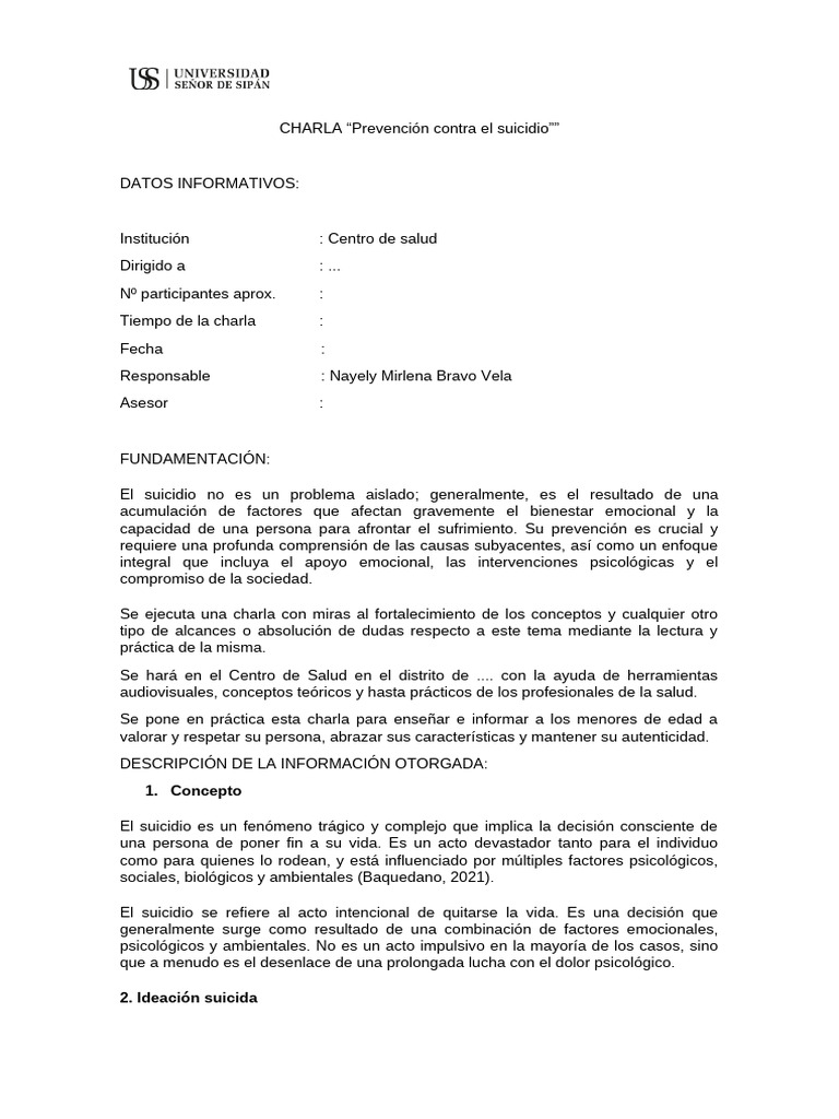 CHARLA | PDF | Suicidio | Salud mental