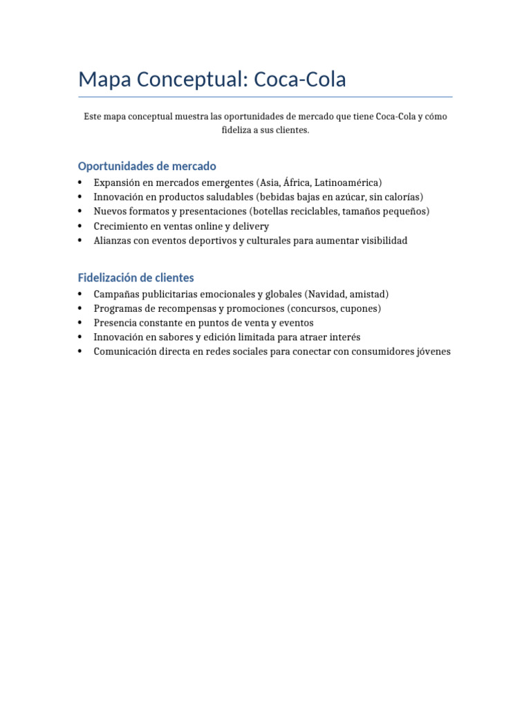 Mapa Conceptual de Oportunidades Coca-Cola | PDF