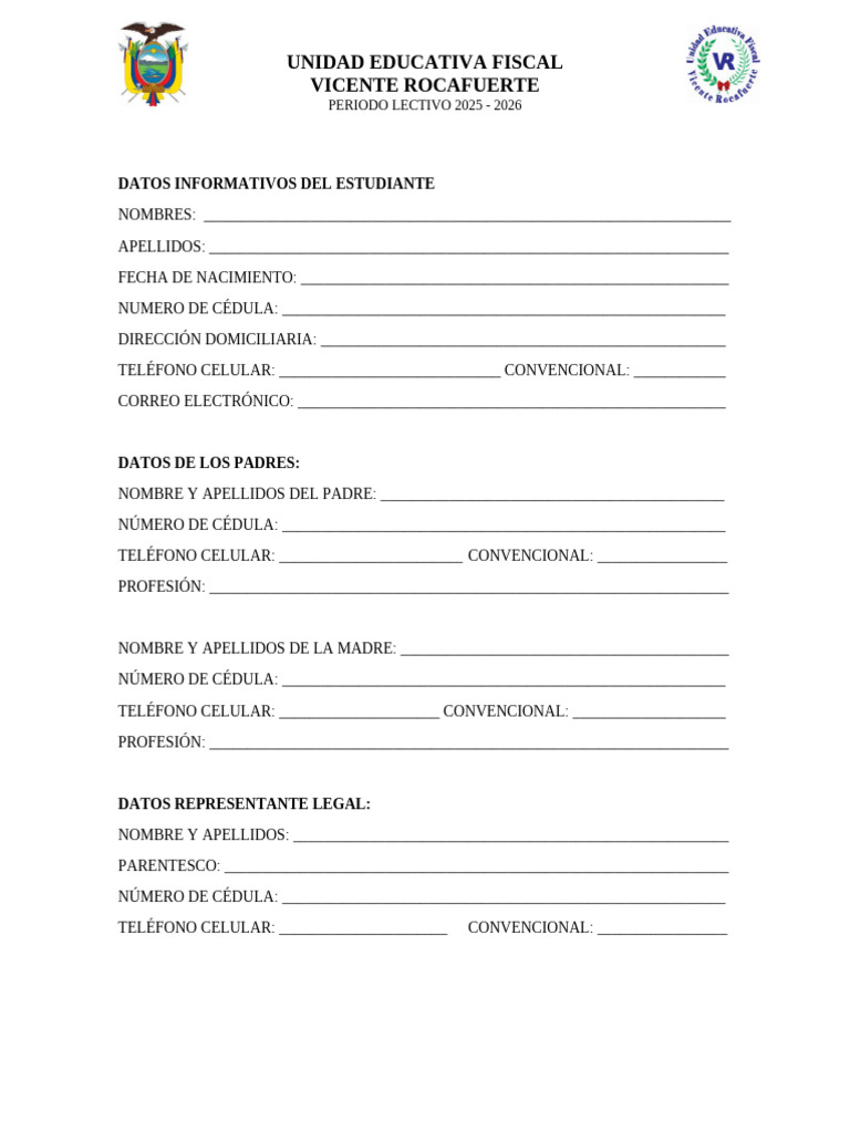 Ficha de Datos del Estudiante 2025-2026 | PDF