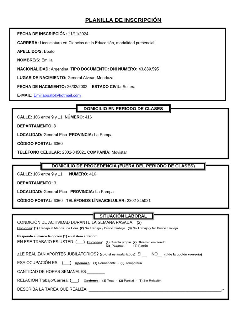Planillas de Inscripción | PDF