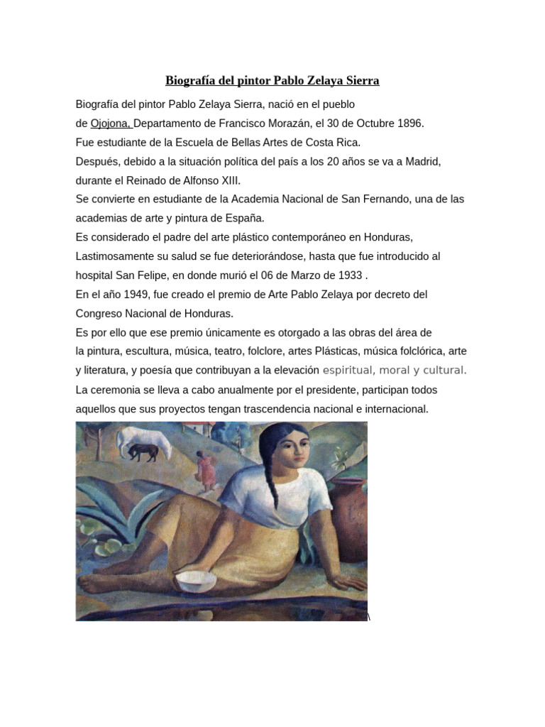Biografía Del Pintor Pablo Zelaya Sierra | PDF