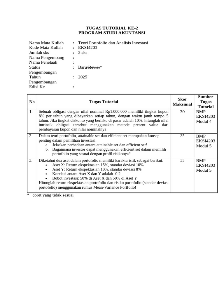 soal tugas 2 teori portofolio | PDF