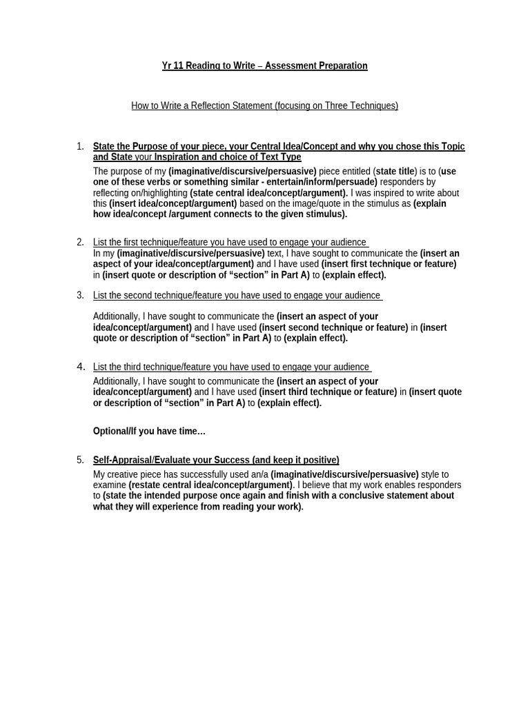 11 Reflection Statement Structure With Three Techniques | PDF