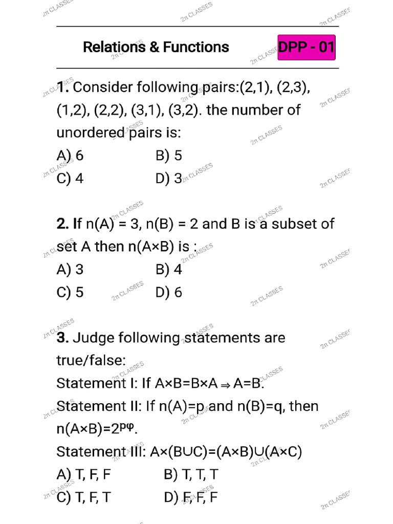 Relations and Functions - 01 | PDF