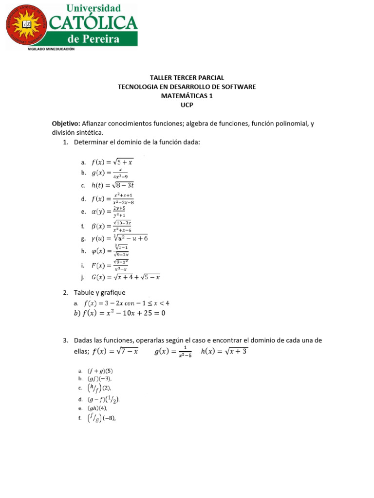Taller Ingeniería Mate 1 Tercero | PDF