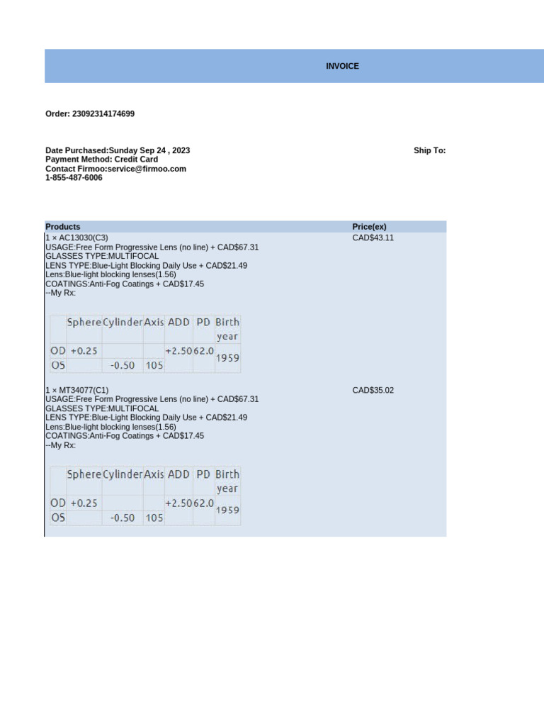 Optical Invoice and Receipt Summary | PDF | Glasses | Light