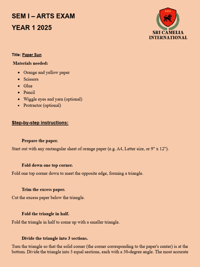 Year 1 Sem 1 Arts Project 2025 | PDF