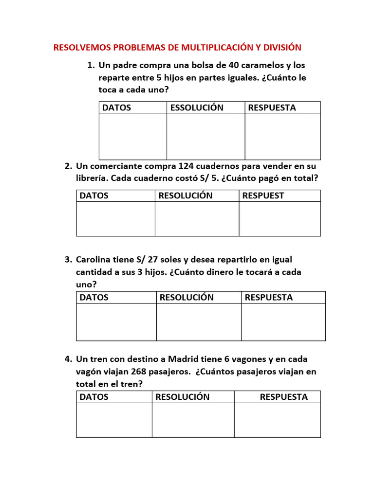 Problemas de Multiplicación y División | PDF