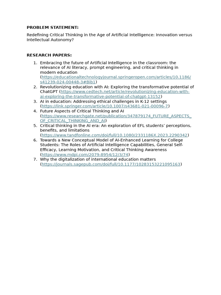 AI in Education - Problem Statement & Rps | PDF