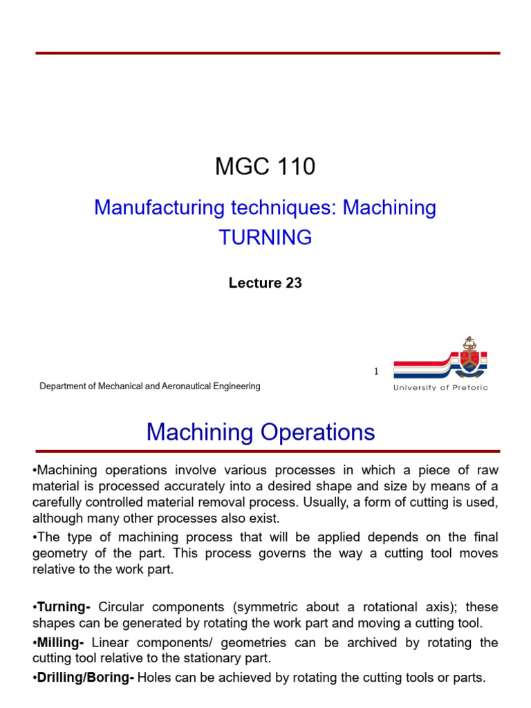 MGC 110 l23 2025 Man. Turning | PDF | Machining | Drilling