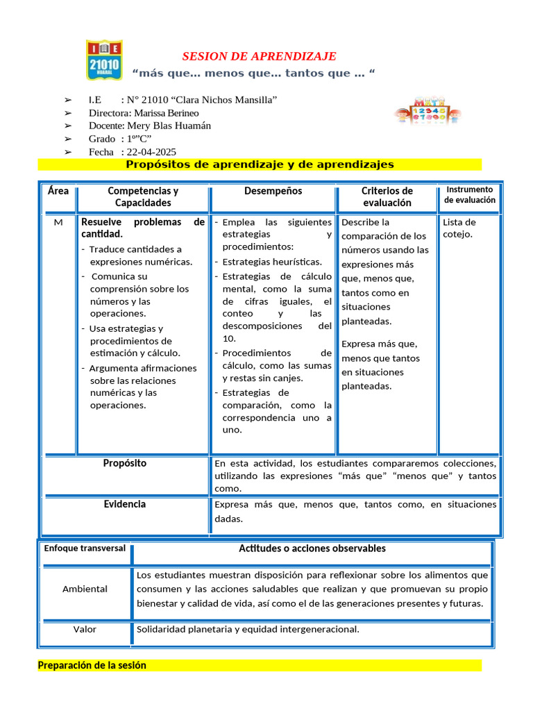 Comparamos Cantidades. Mas Que, Menos Que | PDF | Aprendizaje | Cognición