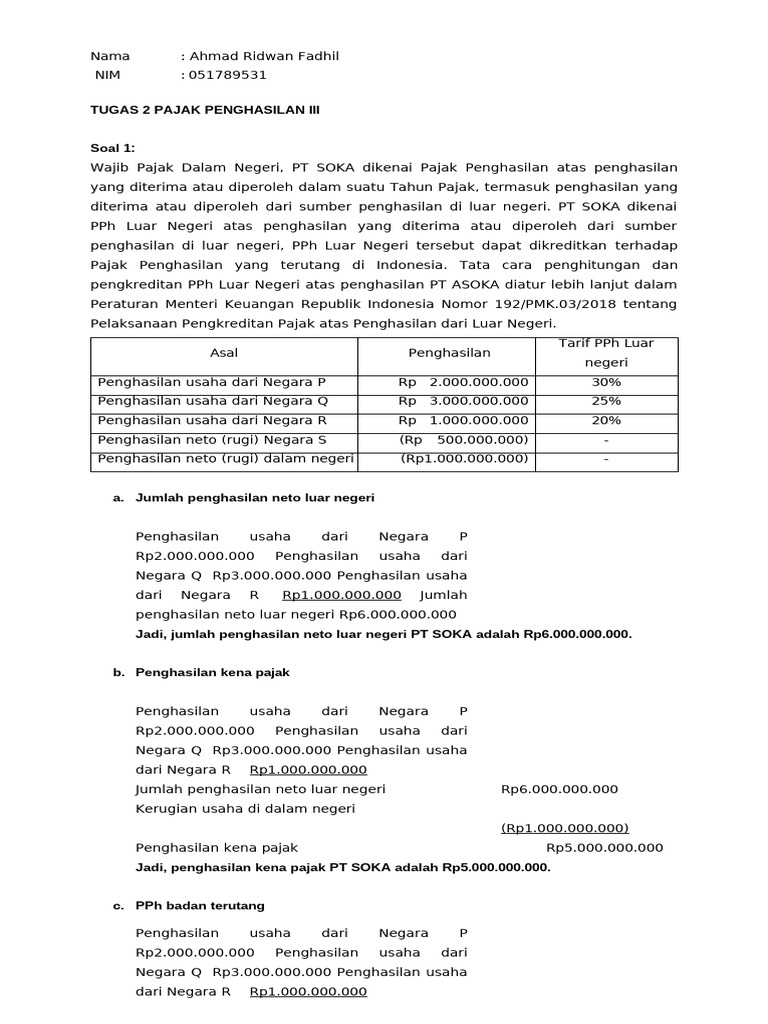 Tugas 2 - Pajak Penghasilan III - Anindita Natasha Permata Aziz | PDF