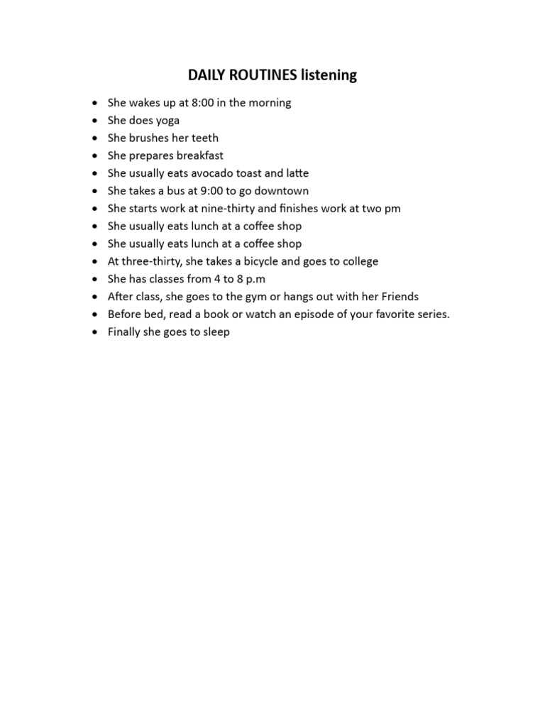 Daily Routines Listening | PDF