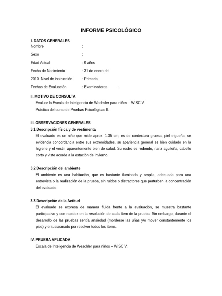 INFORME-PSICOLOGICO-WISC-V | PDF | Memoria | Aprendizaje