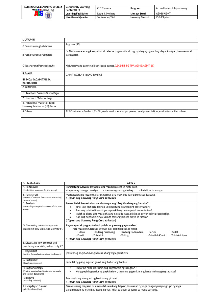 WLL Filipino Output Molinas Claveria II | PDF