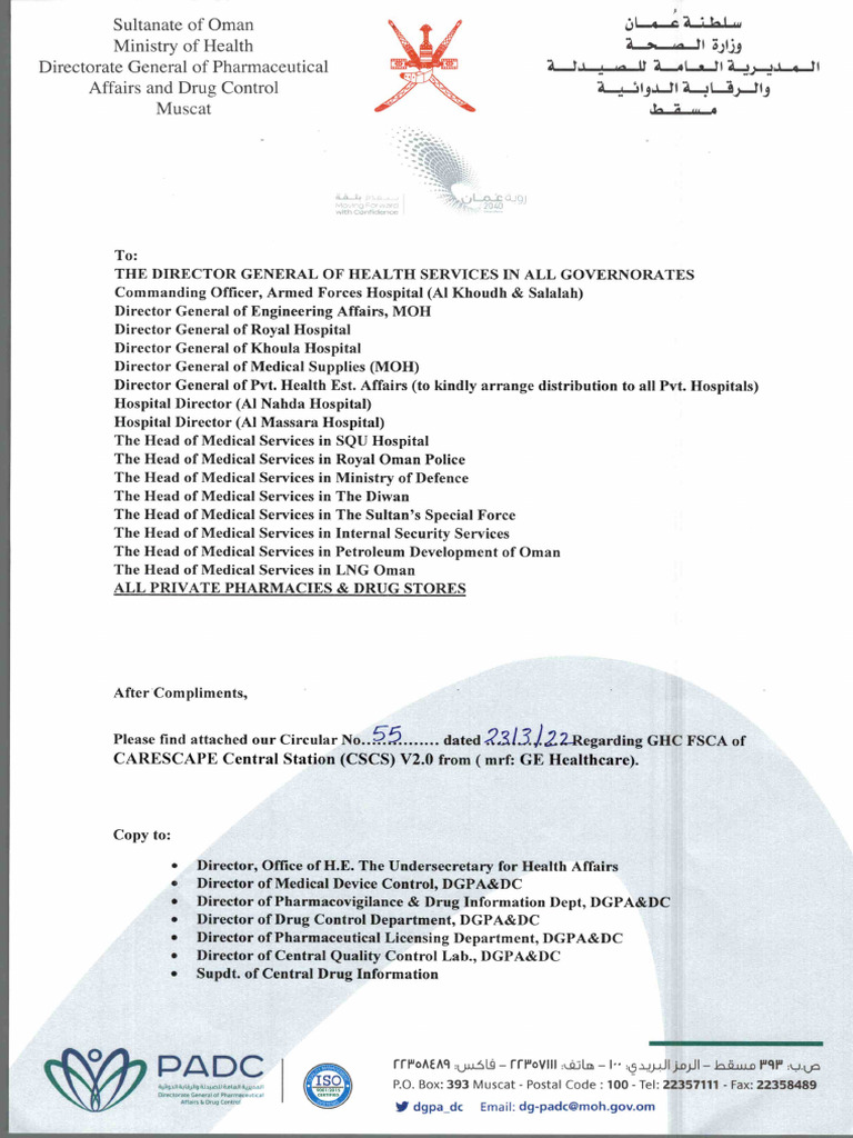 Cirno55 Field Safety Corrective Action of Carescape Central Station ...