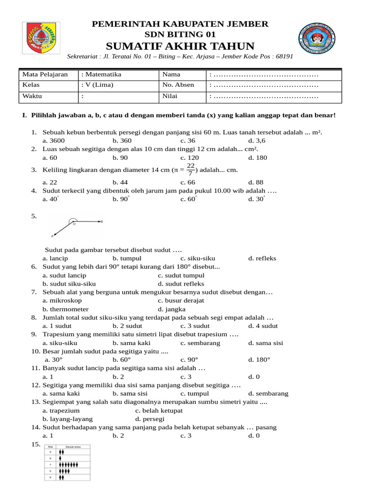 Sat MTK Kelas 5 2025 | PDF