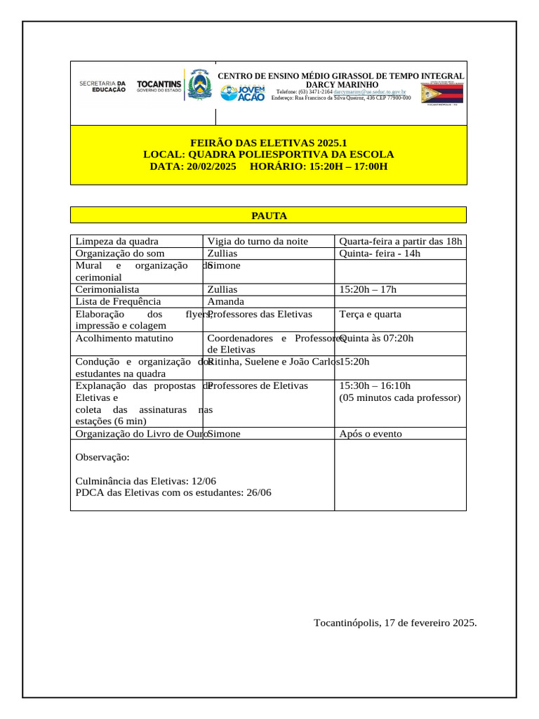 Pauta Feirão Das Eletivas 2025 | PDF