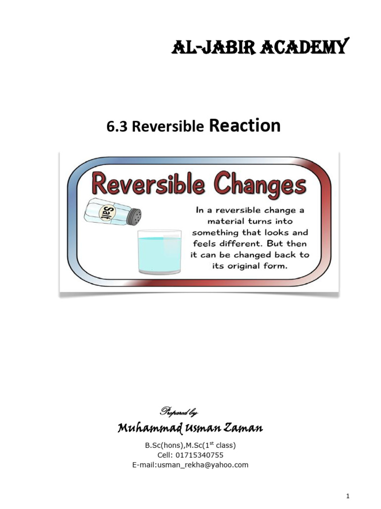 6.3 Reversible Reactions | PDF | Chemical Equilibrium | Chemical Reactions