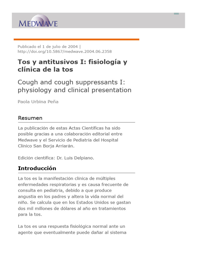 Tos y Antitusivos I - Fisiología y Clínica de La Tos - Medwave | PDF ...
