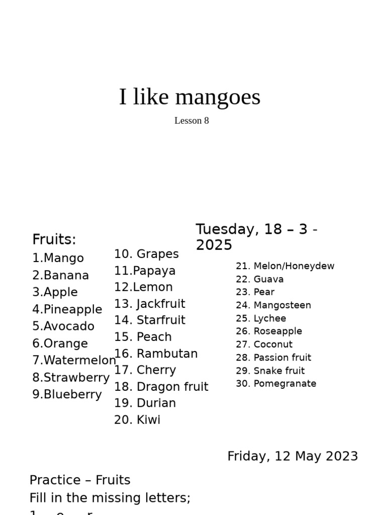 Fruits - Kelas 1 (Unit 8) | PDF