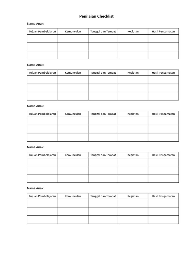 Penilaian Checklist | PDF