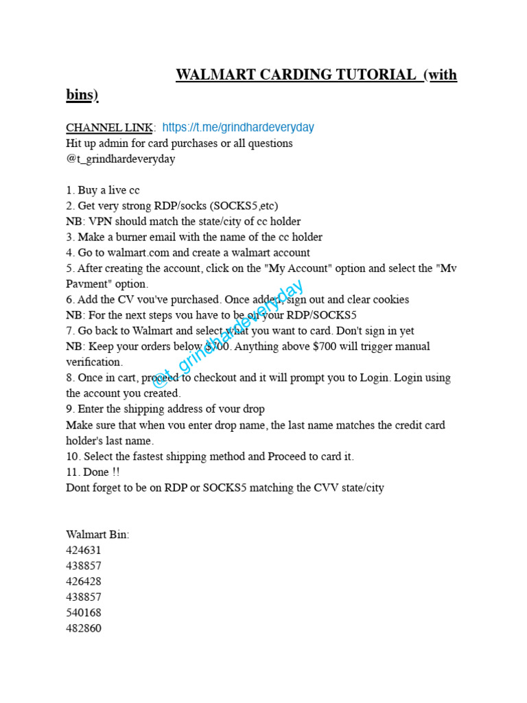 Walmart Carding Tutorial by Grind Hard Everyday | PDF