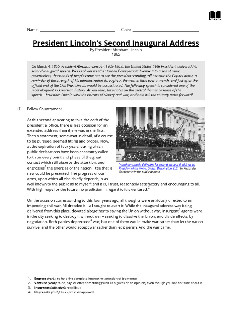 ENG3.W2.L5.president Lincoln S Second Inaugural Address | PDF | Abraham ...