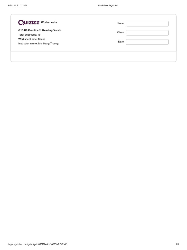 Worksheet - Quizizz | PDF