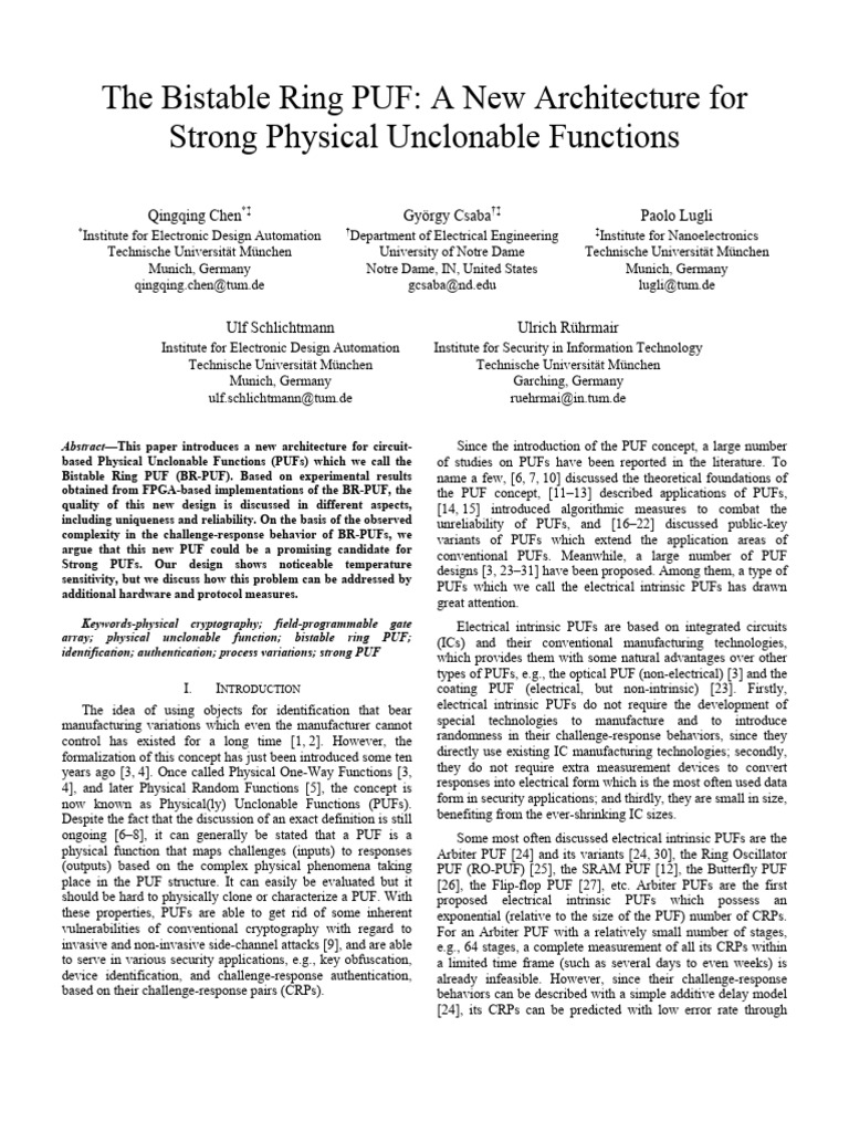 (2011 - Chen) The Bistable Ring PUF A New Architecture For Strong Physical Unclonable Functions ...