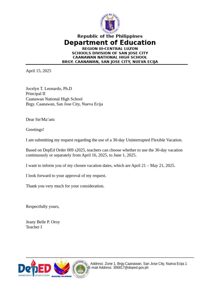 30 Day Uninterrupted Vacation | PDF