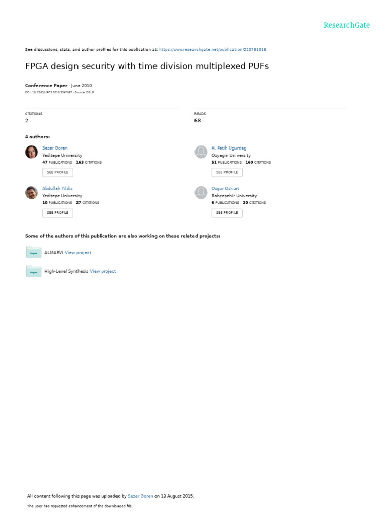 (Goren2010) FPGA Design Security With Time Division Multiplexed PUFs | PDF | Field Programmable ...