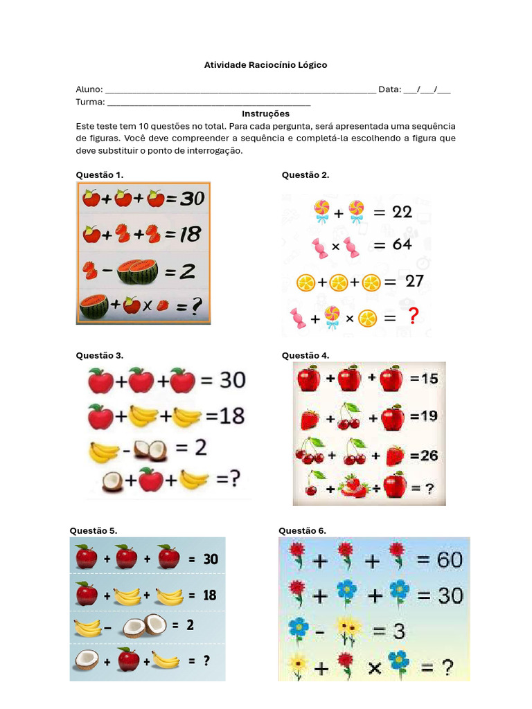 Atividade de Raciocínio Lógico com Figuras | PDF
