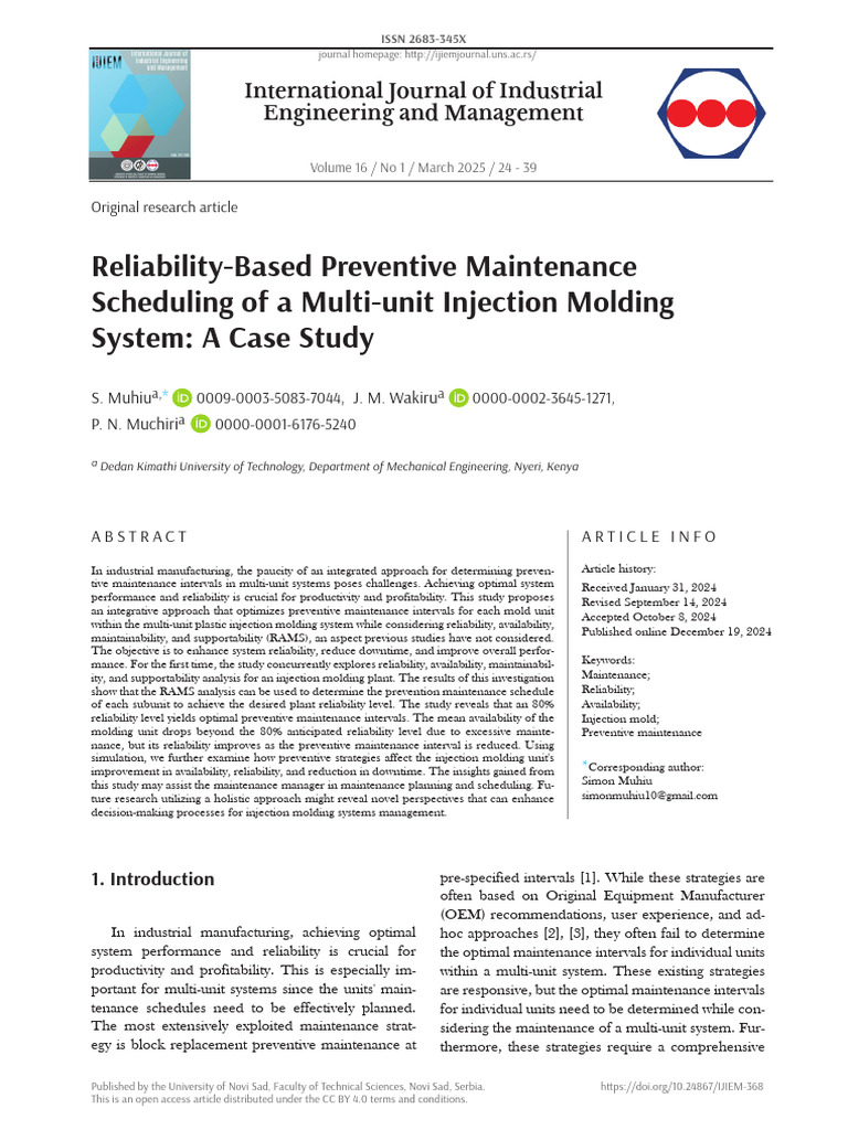 RELIABILITY Based Preventive Maintenance Scheduling of A Multi Unit ...