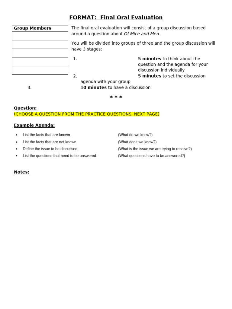 Final Discussion Practice Questions and Format - C1-I | PDF