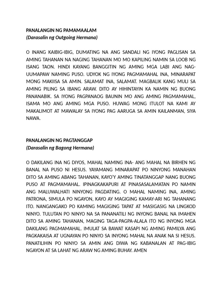 Panalangin NG Pamamaalam | PDF