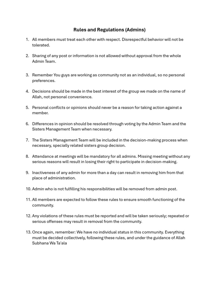 Rules and Regulations (Admins) | PDF