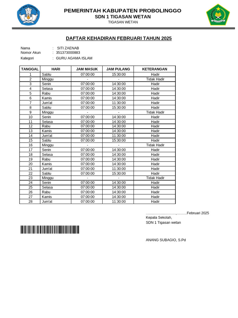 Absen Siti Zaenab | PDF