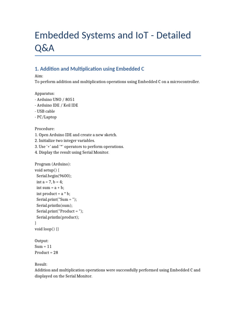 Embedded_Systems_and_IoT_Detailed_QA | PDF | Arduino | Embedded System