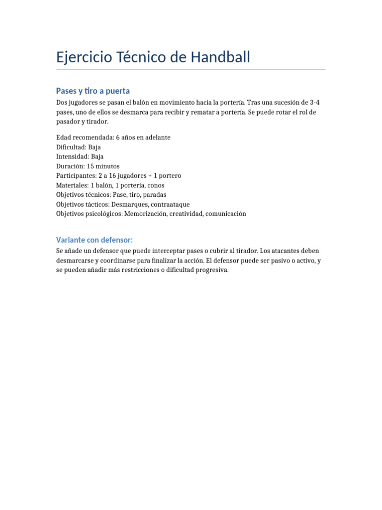 Pase y Tiro Handball-1 | PDF | Defensor (Asociación de Fútbol)