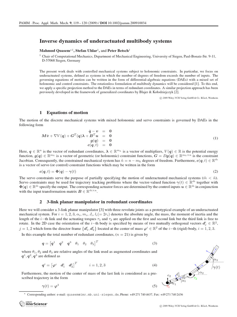 Proc Appl Math and Mech - 2010 - Quasem - Inverse Dynamics of Underactuated Multibody Systems ...