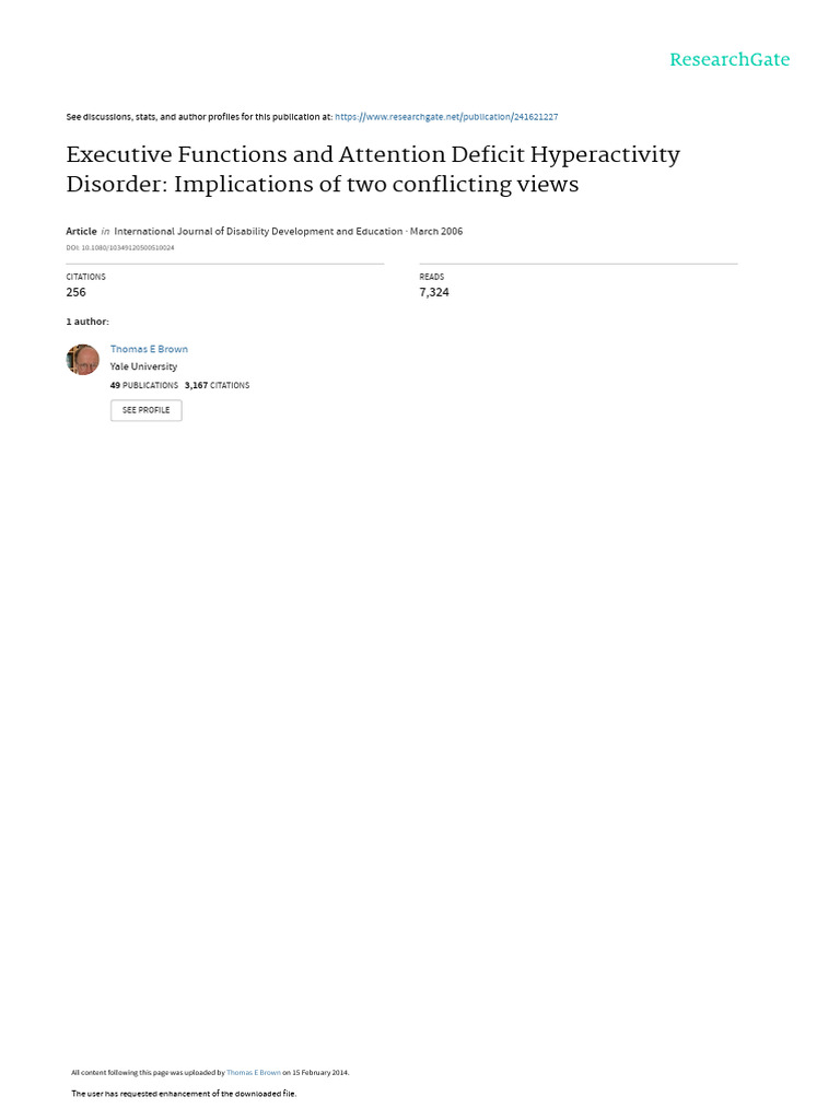 ADHD and Executive Functions: Conflicting Views | PDF | Attention ...