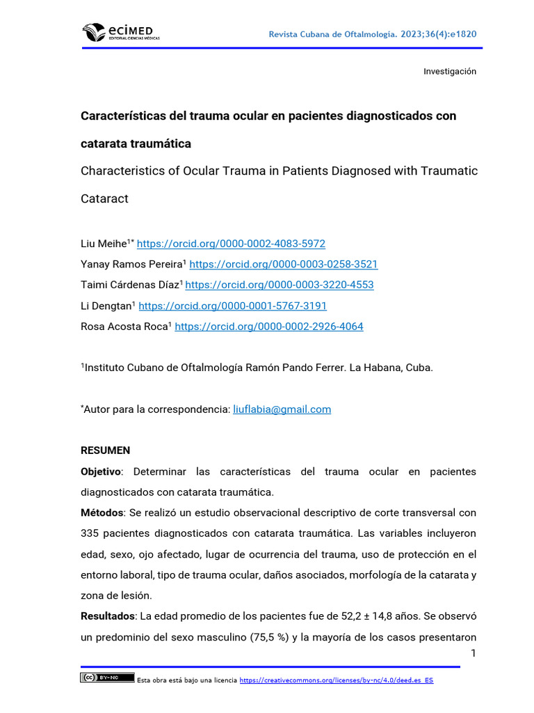 Características Del Trauma Ocular en Pacientes Diagnosticados Con ...