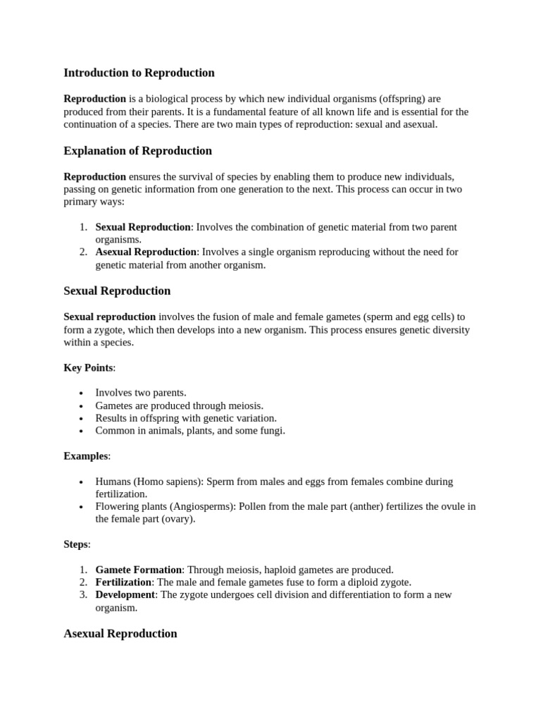 Introduction To Reproduction | PDF | Sexual Reproduction | Reproduction