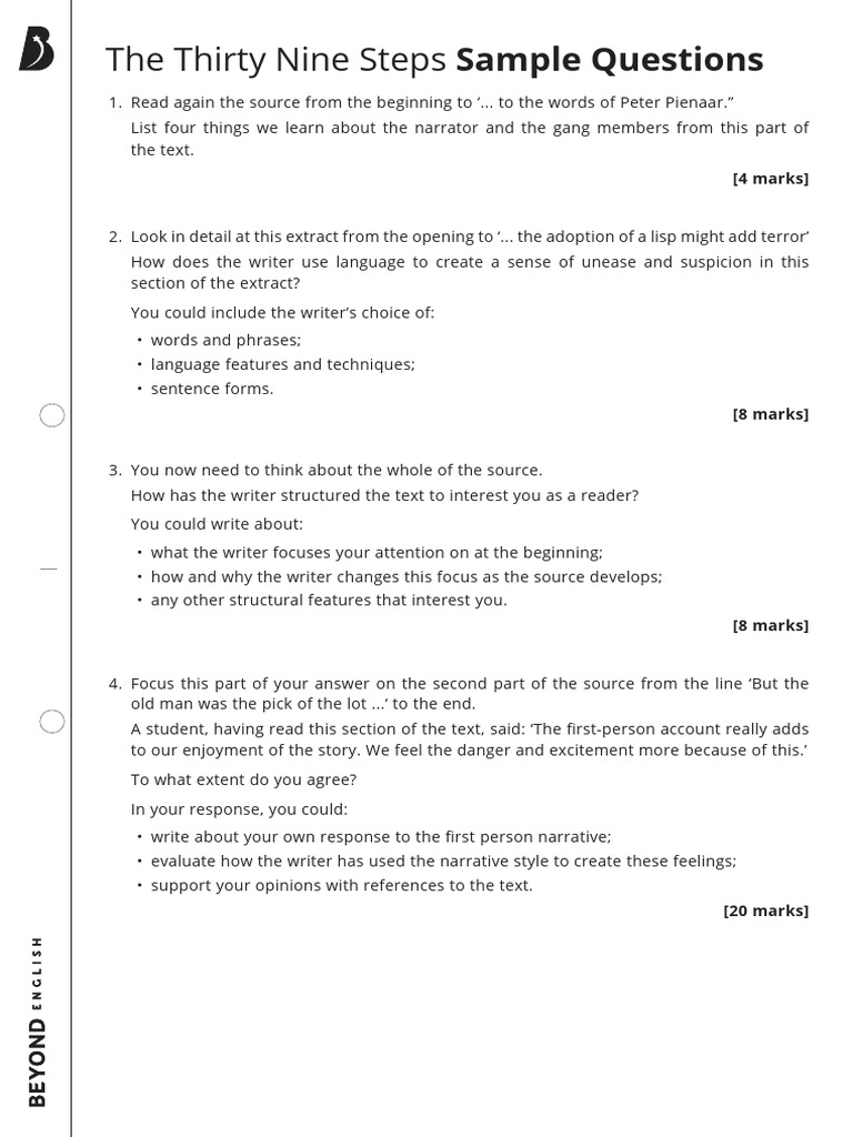The Thirty Nine Steps Sample Questions | PDF