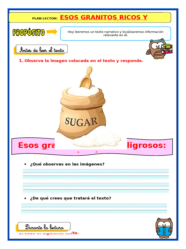 U2 S2 Ficha D5 Plan Lector Esos Granitos Ricos y Peligrosos El Azucar | PDF | Azúcar | Dieta y ...