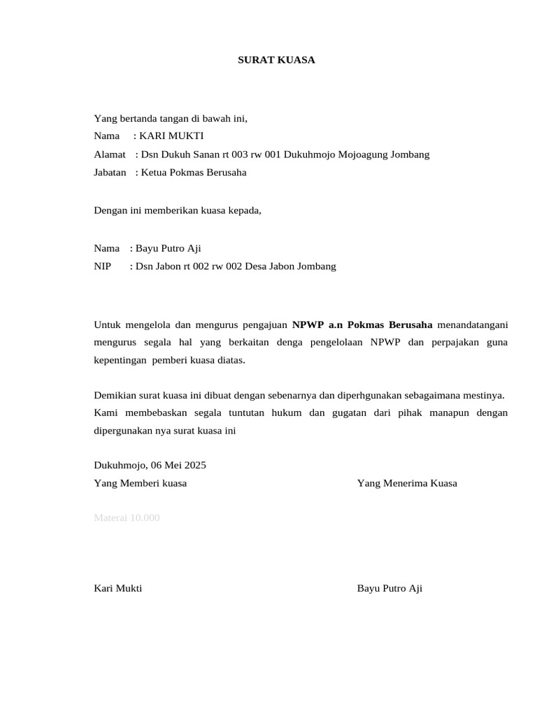 Format Surat Kuasa | PDF